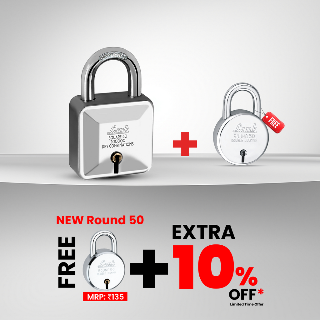 Link Square 60 MM Diamond Cut Patented Design Padlock | 9 Levers | 2 L